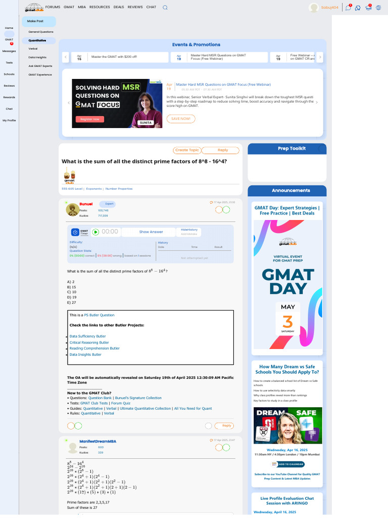 what is the sum of all the distinct prime factors of 8^8 - 16^4 ...