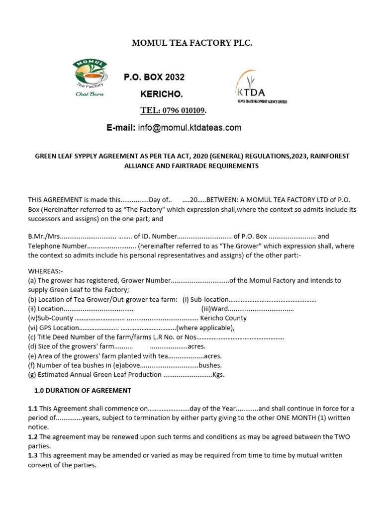 New Ktda Farmer Registration Form | PDF | Breach Of Contract | Weighing ...