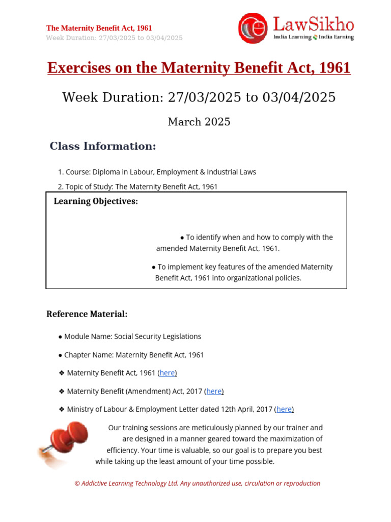 Maternity Benefit Act Overview 2025 | PDF | Parental Leave | Employment