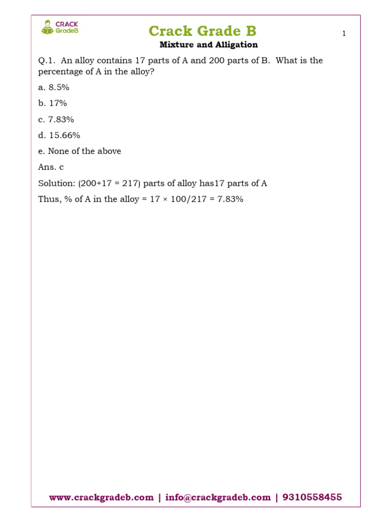 Mixture and Alligation Offline Batch PDF Lyst1721895231072 | PDF | Ratio | Prices