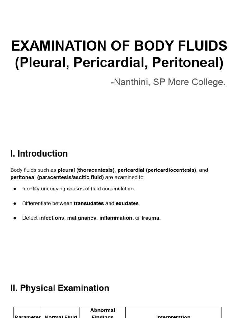 Body Fluids Examination Guide | PDF | Lactate Dehydrogenase | Pneumonia
