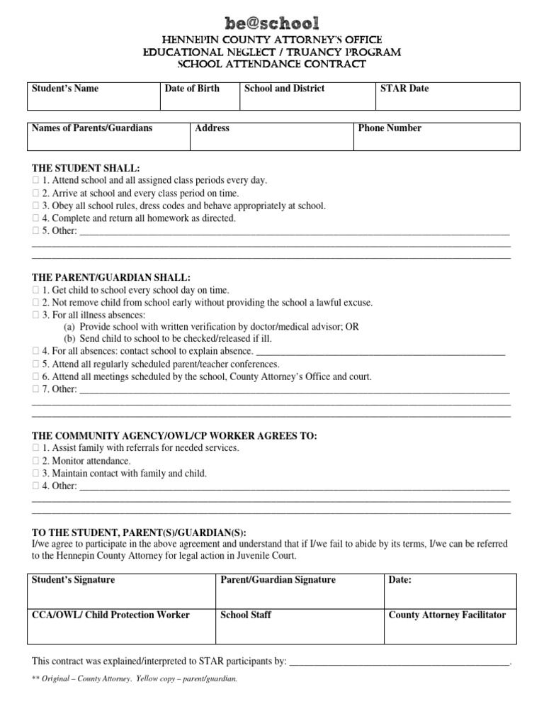 School Contract Template For Student Attendance Agreement Example | PDF ...