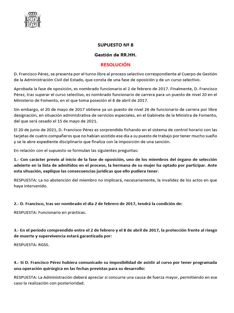 SUPUESTO Nâº 8 RRHH (RESUELTO) | PDF | Gobierno