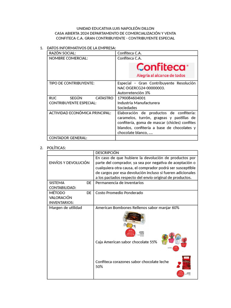 Planteamiento Ejercicio Confiteca C.A. | PDF | Contabilidad | Servicios ...