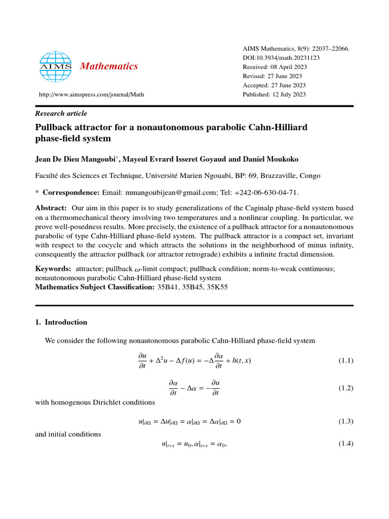Pullback Attractor For A Nonautonomous Parabolic C | PDF | Banach Space | Dynamical System