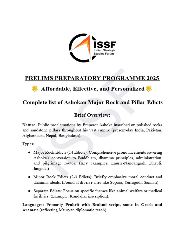 Complete List of Ashokan Major Rock and Pillar Edicts Prelims 2025 ...