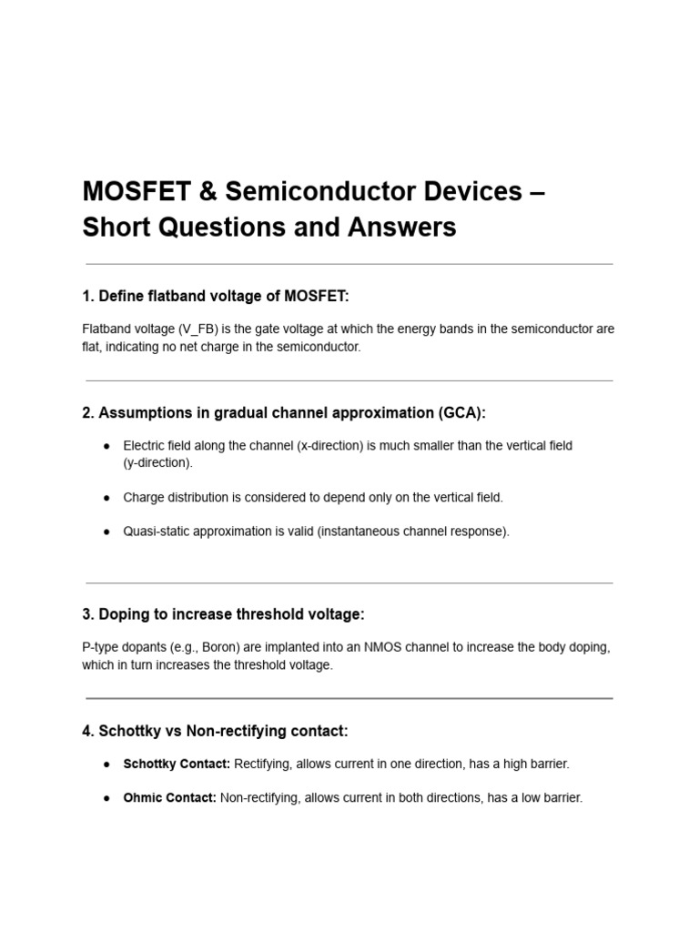 MOSFET & Semiconductor Devices - Short Questions and Answers | PDF ...