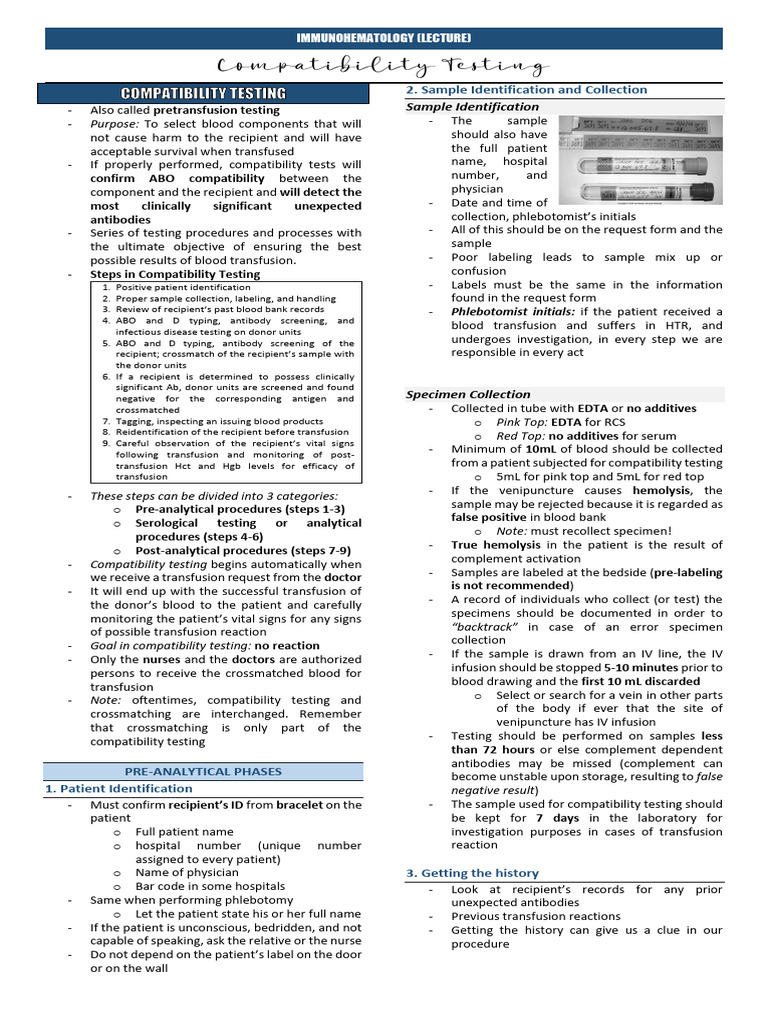 Blood Compatibility Testing Guide | PDF | Blood Type | Blood Transfusion