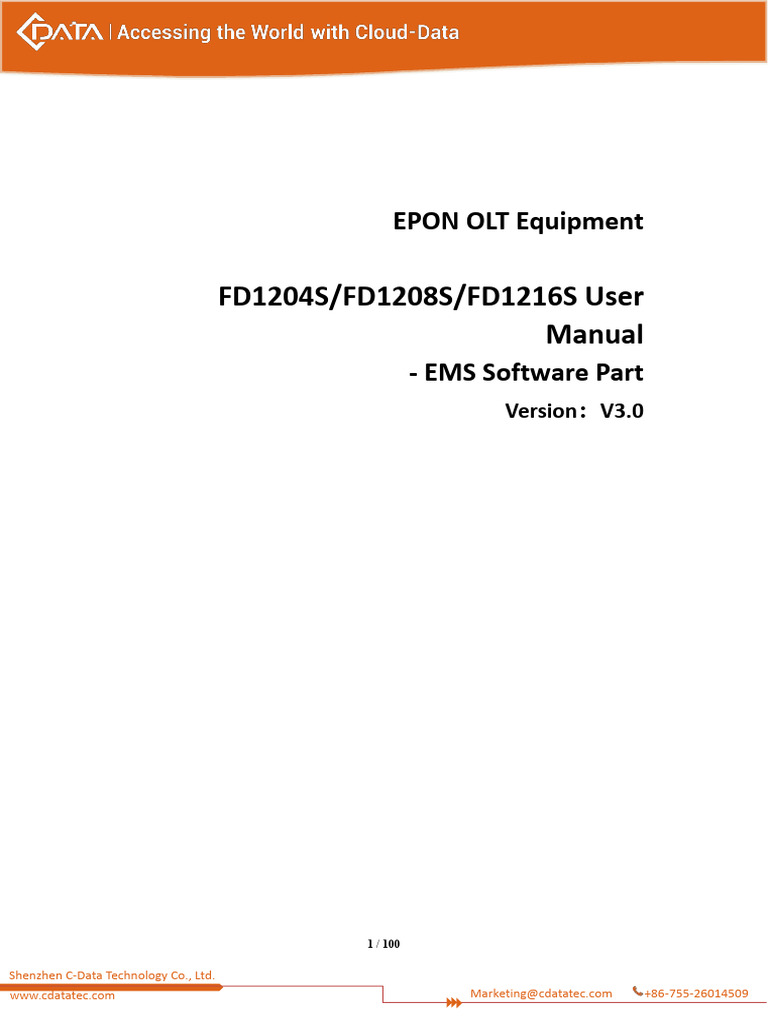 CDATA - FD12xx - EPON OLT - User Manual-EMS Part - V3.0 20220831 | PDF | Server (Computing ...