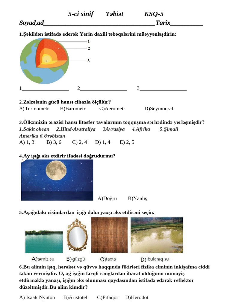 5-ci sinif Təbiət KSQ-5 Yeni | PDF