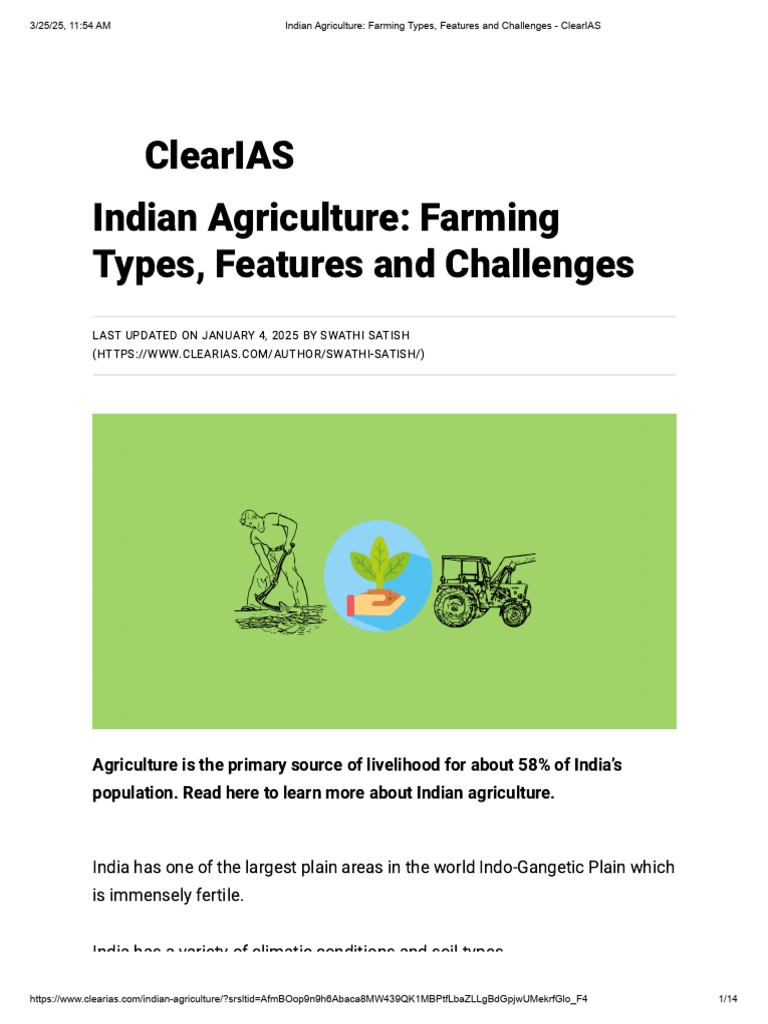 Indian Agriculture - Farming Types, Features and Challenges - ClearIAS | PDF | Agriculture ...