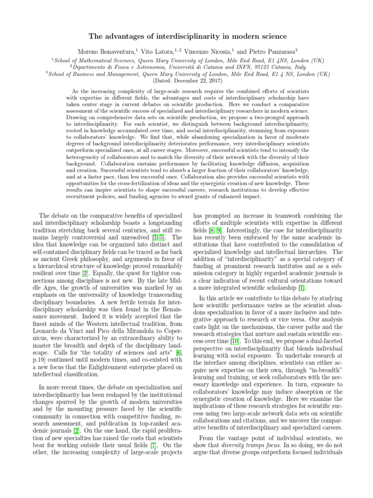 The Advantages of Interdisciplinarity in Modern Science | PDF ...