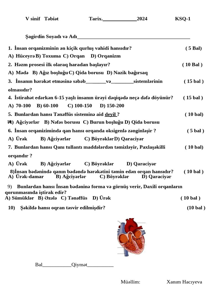 5 Ci Sinif Təbiət KSQ - 1 | PDF