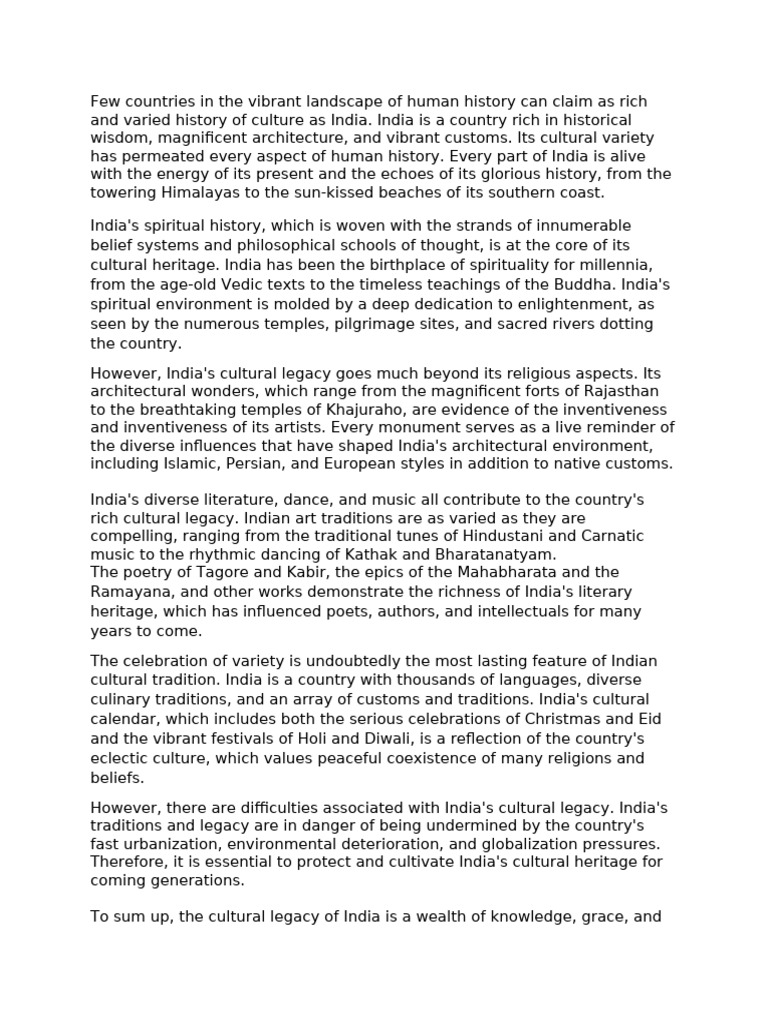 Eng..essay 2 Cultural Heritage of India | PDF | Traditions