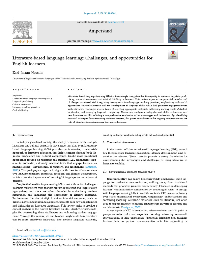 Literature-Based Language Learning - Challenges, and Opportunities For ...