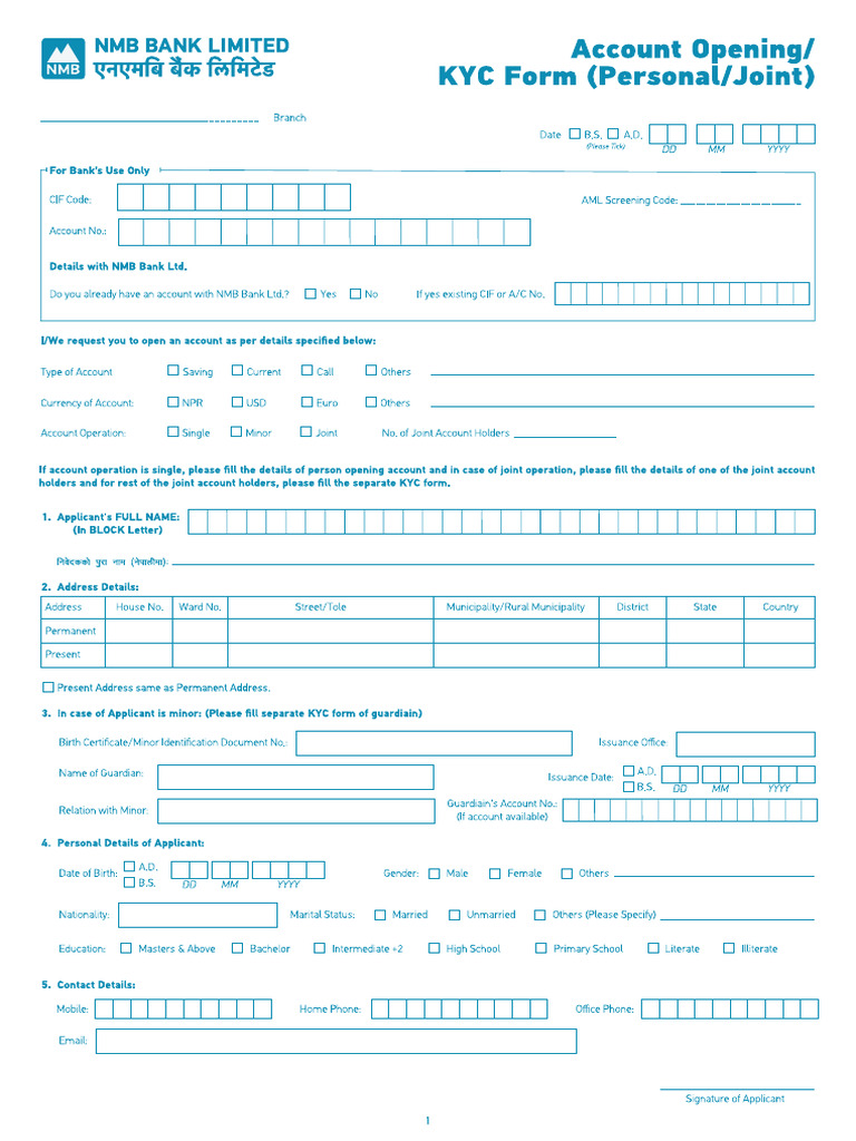 298-NMB Bank Account Opening Form | PDF