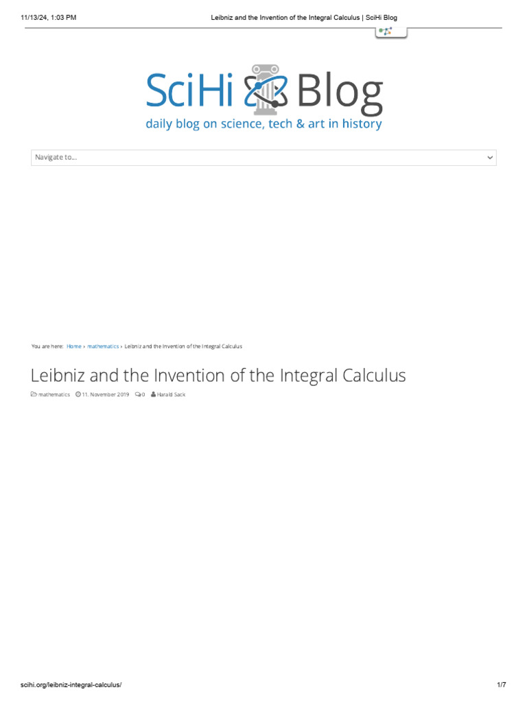 Leibniz and The Invention of The Integral Calculus - SciHi Blog | PDF ...