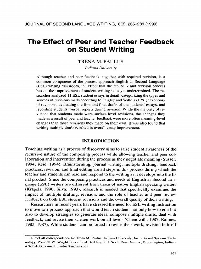 The Effect of Peer and Teacher Feedback | PDF | Peer Review | English ...