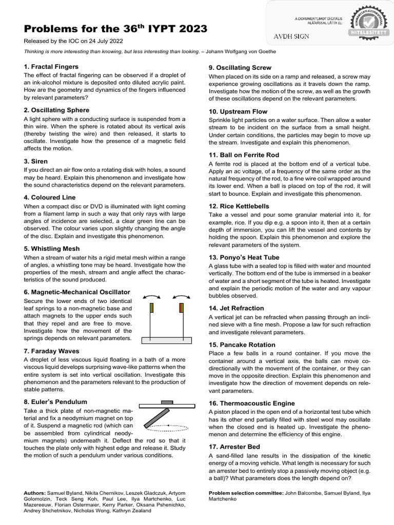 IYPT-2023-Official-Problem-Set-signed | PDF | Refraction | Oscillation