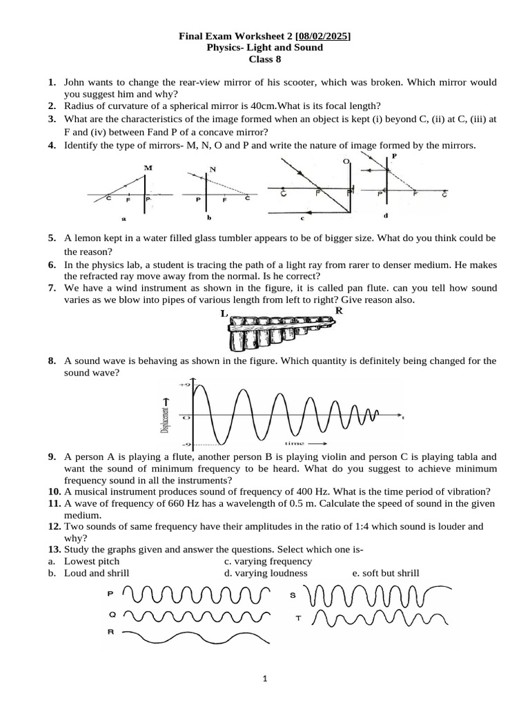 Class 8 Physics: Light & Sound Exam Guide | PDF