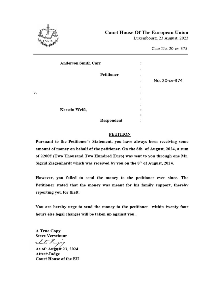 EU Court Petition for Fund Recovery | PDF