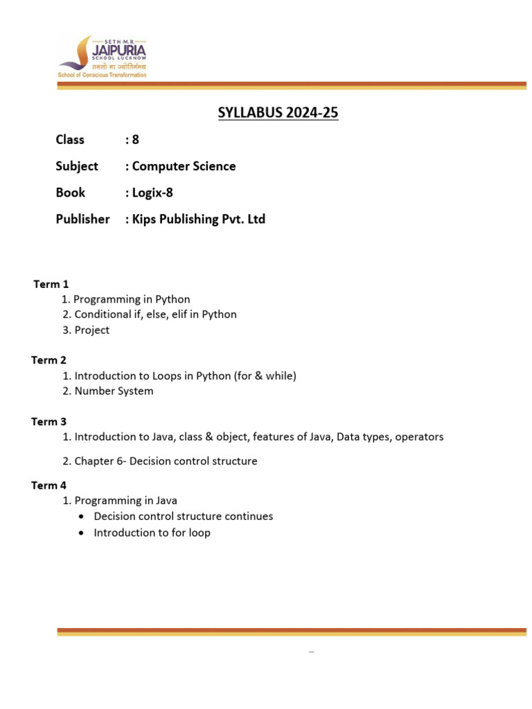 Computer Science Class 8 2024 25 | PDF