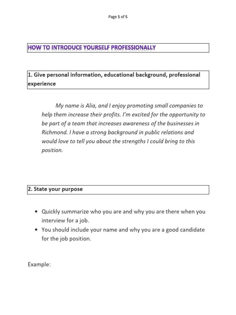 How to introduce yourself professionally | PDF | Cognition | Social ...
