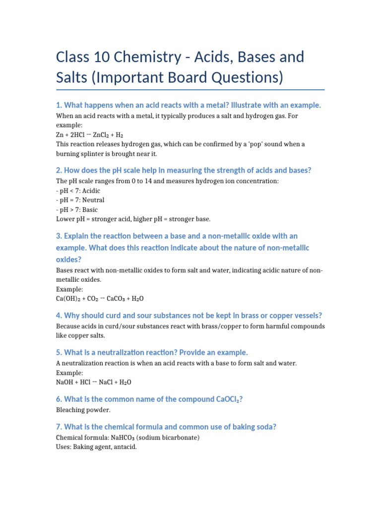 Acids Bases Salts Class10 CBSE Final | PDF | Acid | Ph