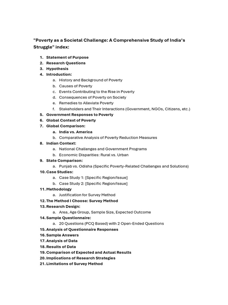 Sociology Project Index On Poverty | PDF