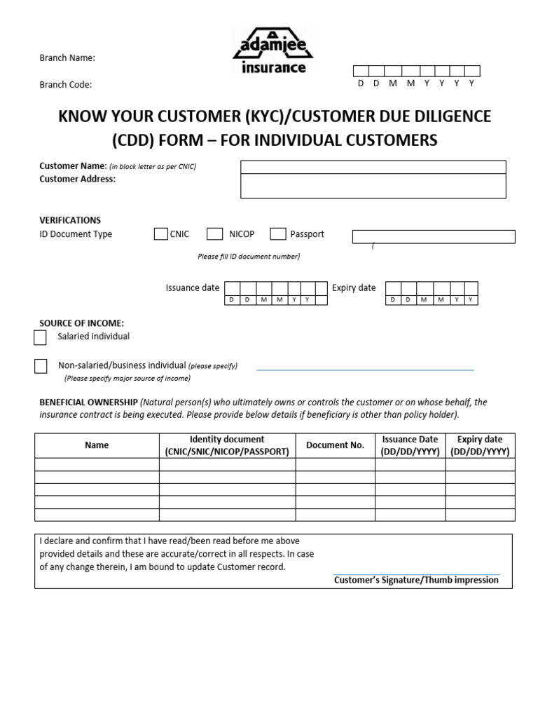 KYC - CDD Form - Individual Customers | PDF | Identity Document ...