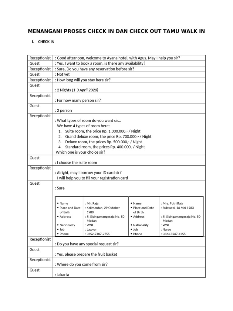 MENANGANI-PROSES-CHECK-IN-DAN-CHECK-OUT-TAMU-WALK-IN | PDF | Money ...