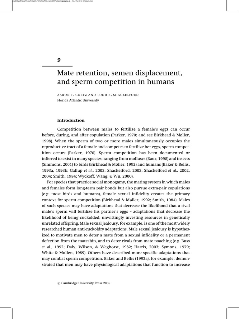 Mate Retention Semen Displacement and SP | PDF | Infidelity | Sexual ...