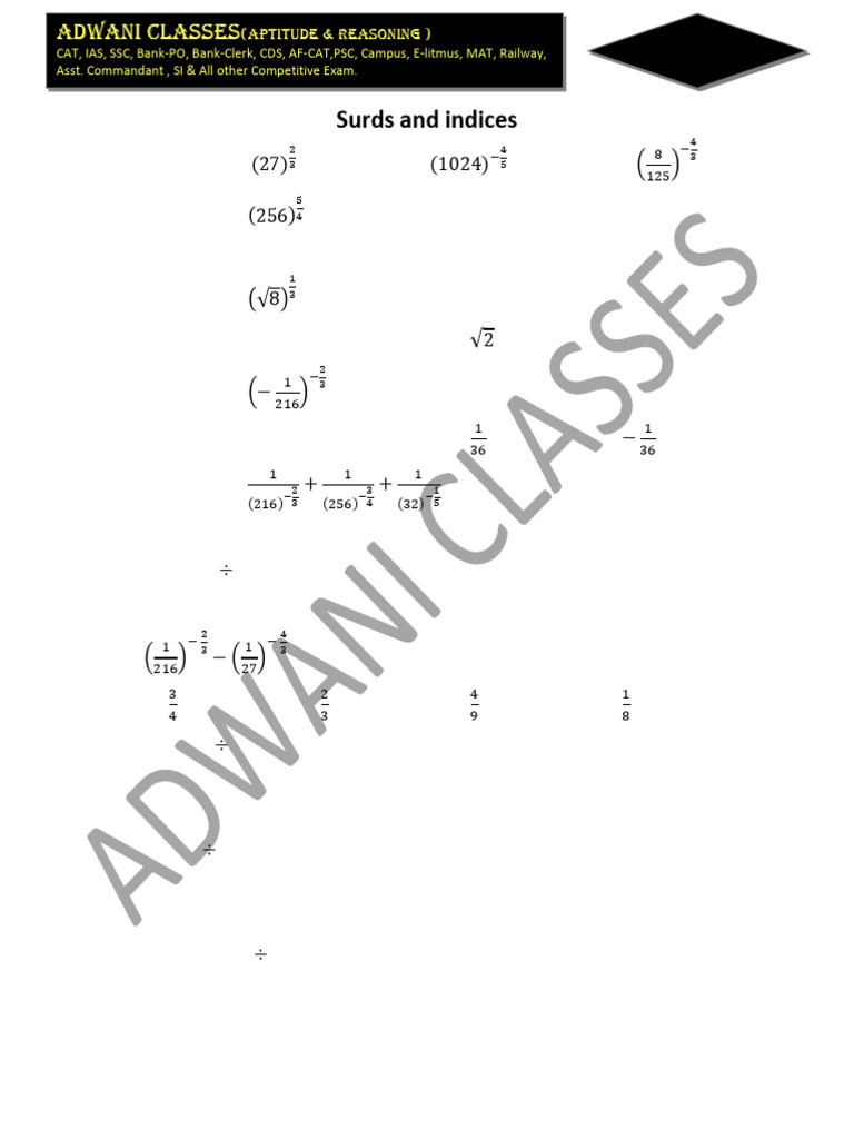 Surds and indices chapters ques 1 to 55 | PDF | Mathematics | Mathematical Concepts
