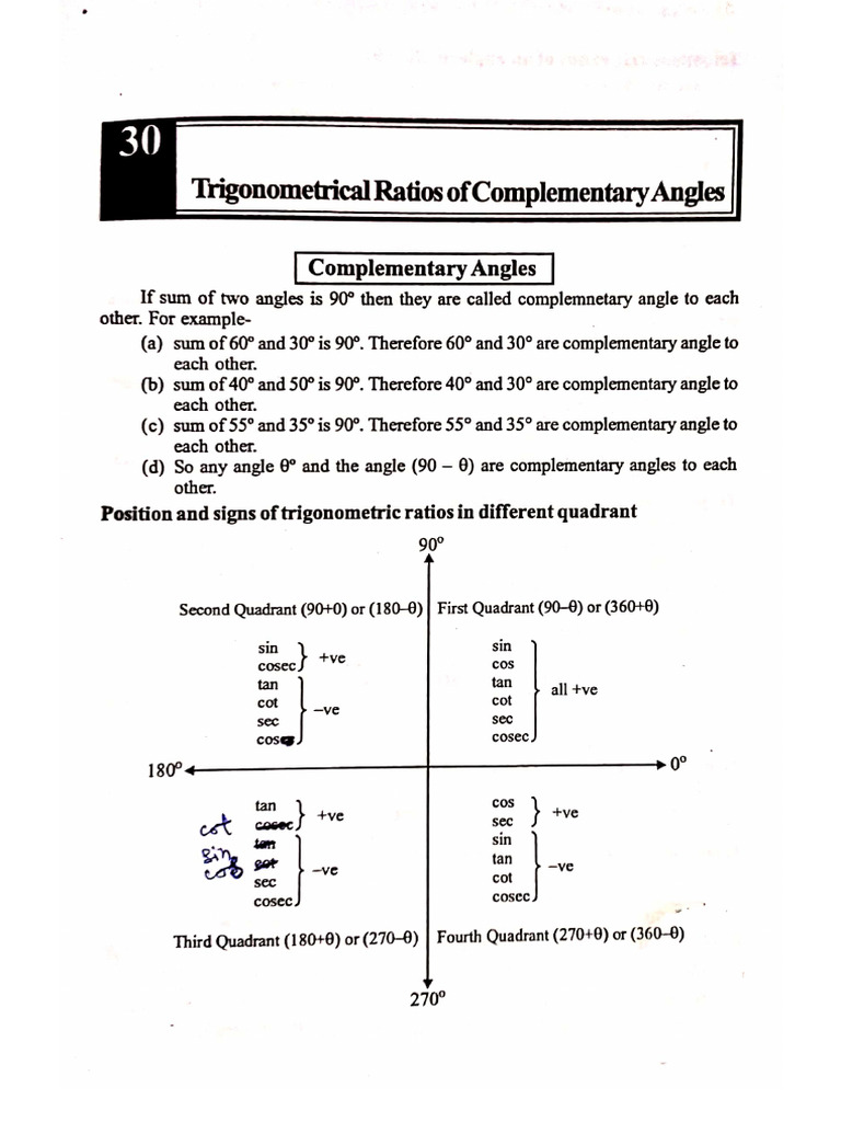Trigonometry Ratio of Complementary Angle | PDF