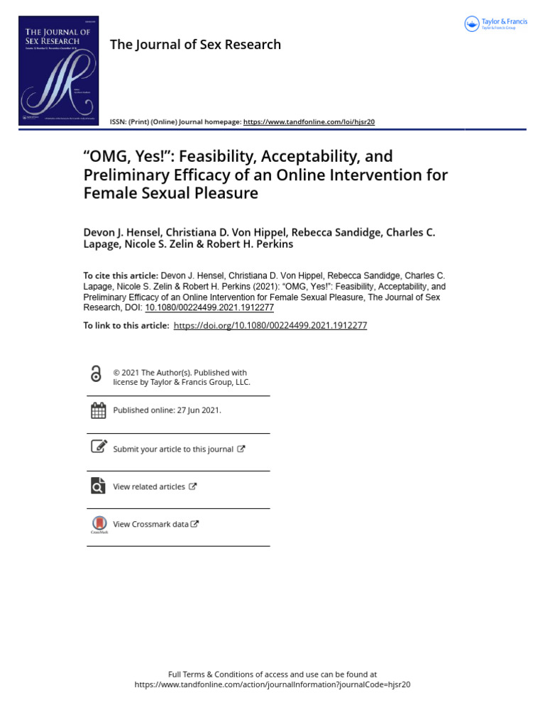 OMG Yes Feasibility Acceptability and Preliminary | PDF | Clitoris | Orgasm