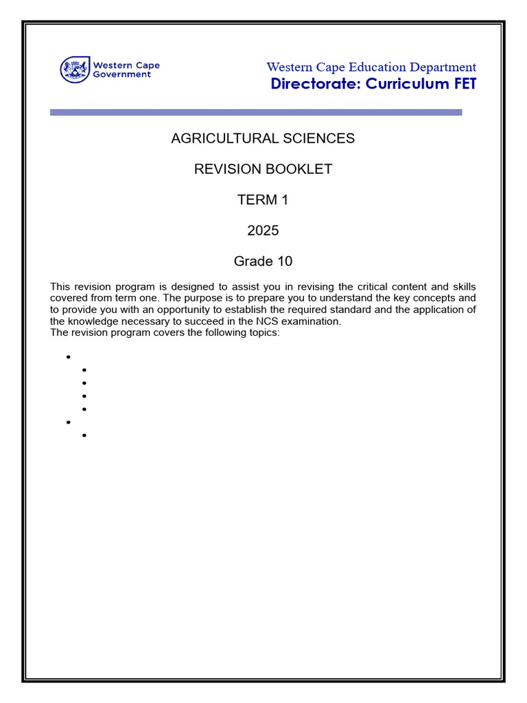 Agricultural Sciences GR 10 Revision Source Term 1 | PDF | Ecosystem ...