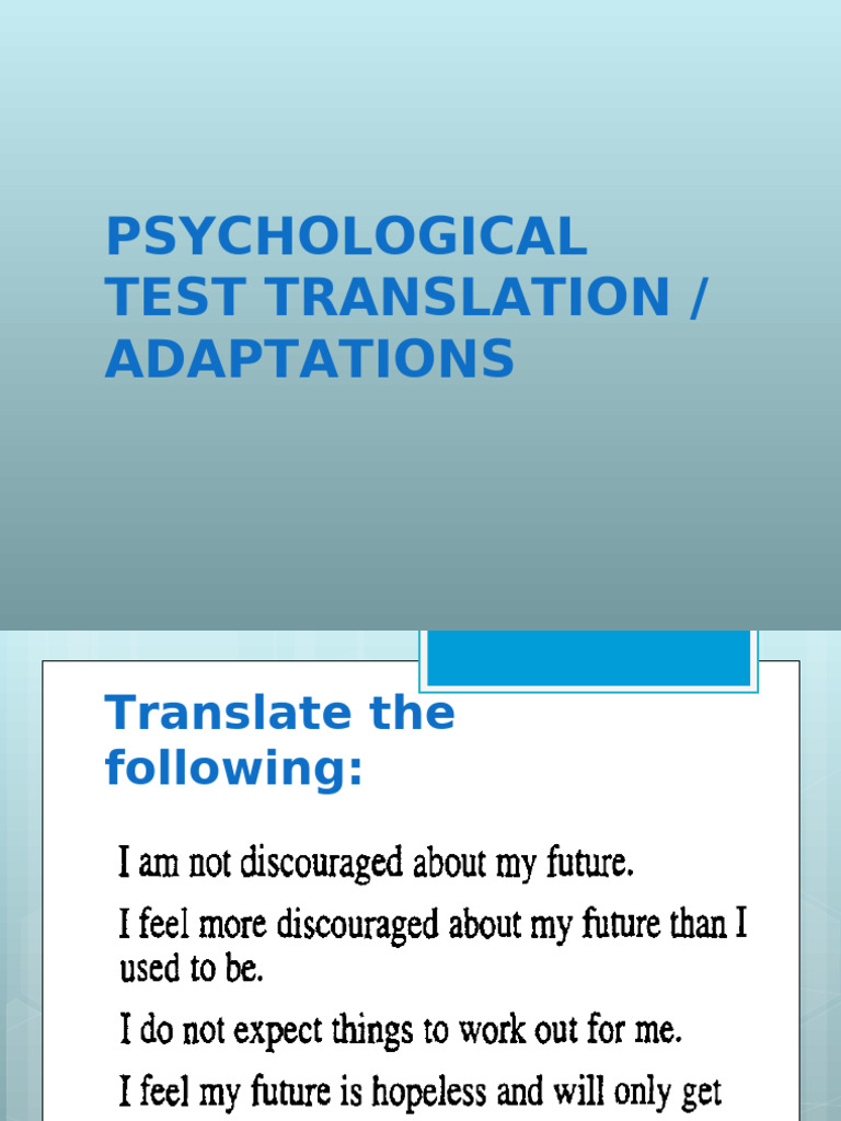 Psychological Test, Translation or Adaptations | PDF | Translations ...