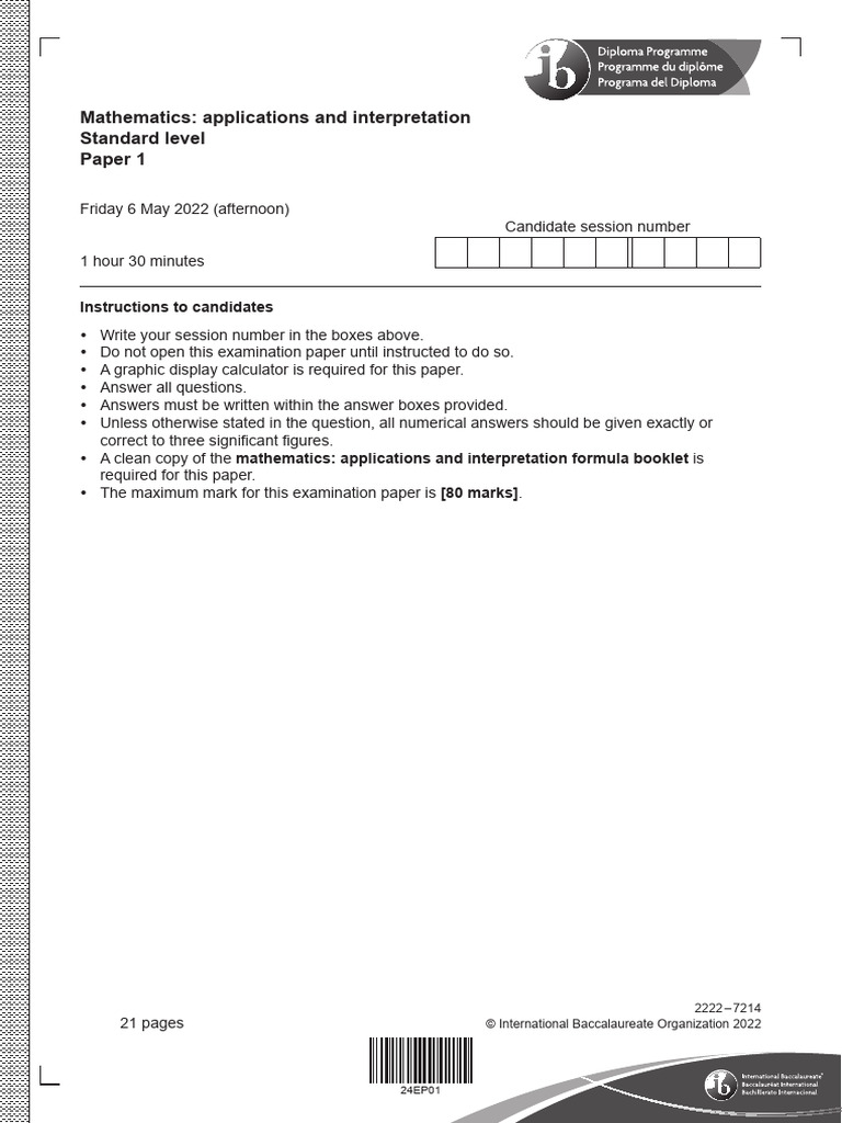 16.model Answer - IB Past Papers AI SL TZ2 - Paper 1 - May 2022 | PDF | Ph