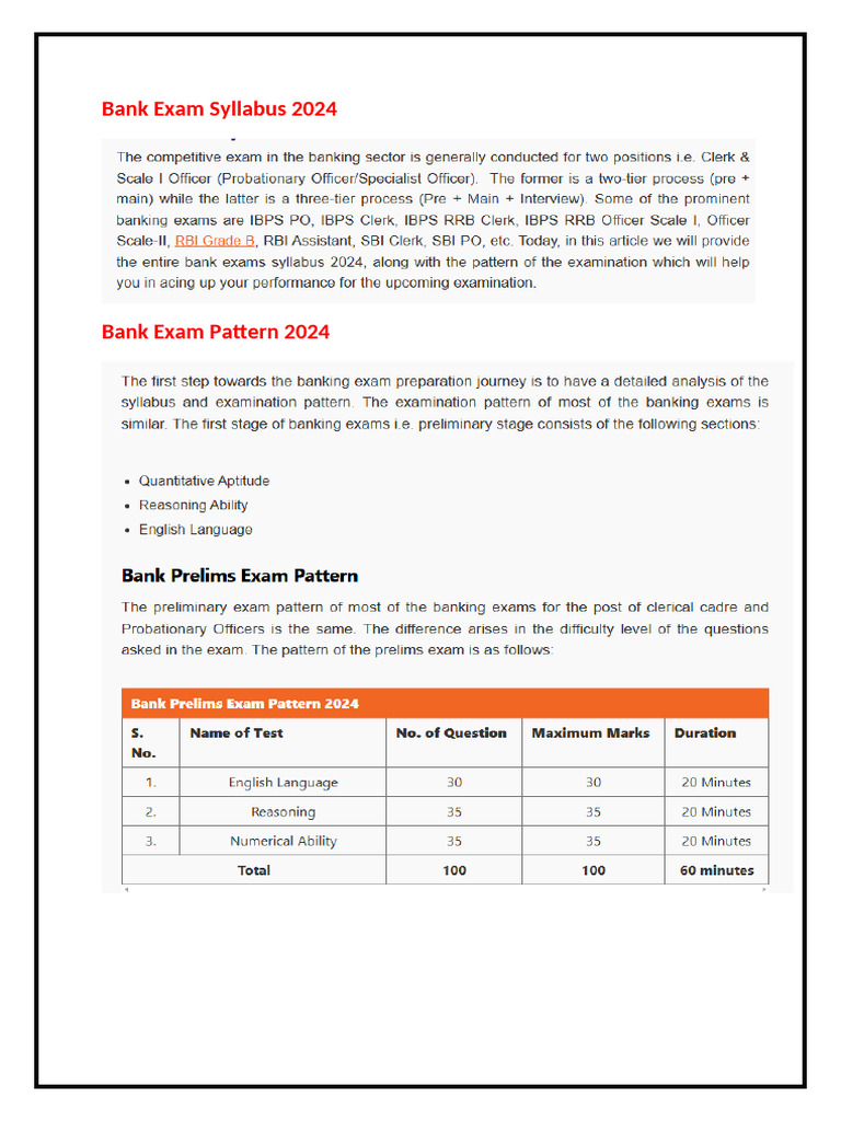 Bank Exam Details | PDF