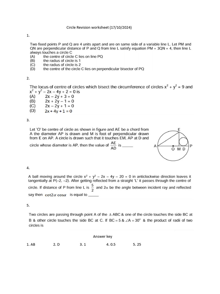 Circle Revision Worksheet 2 | PDF