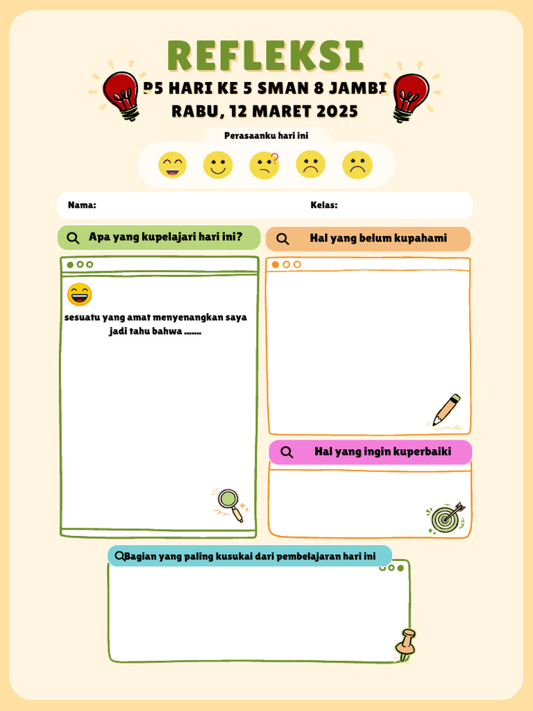 Refleksi Pembelajaran P5 HARI KE 5lembar Kerja Oranye Dan Hijau ...