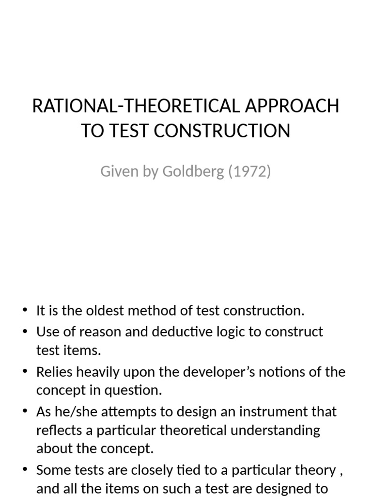 Rational Theoretical Approach To Test Construction Given by Goldberg ...