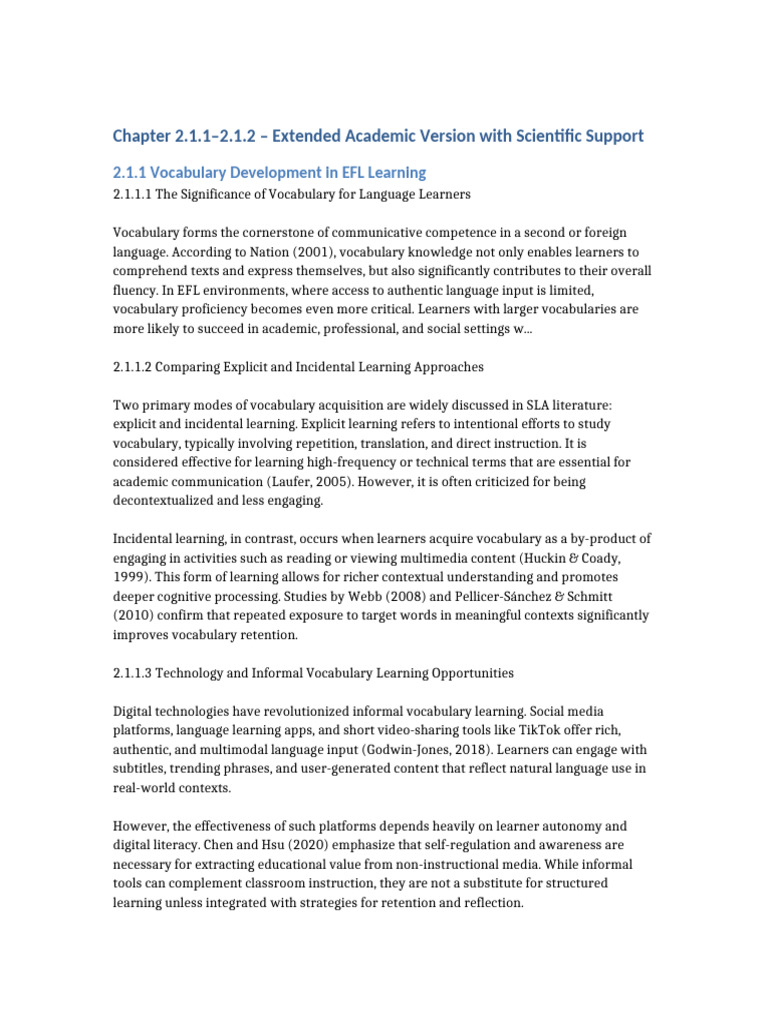Chapter2 Section2.1.1 2.1.2 Detailed Academic | PDF | Vocabulary | Learning