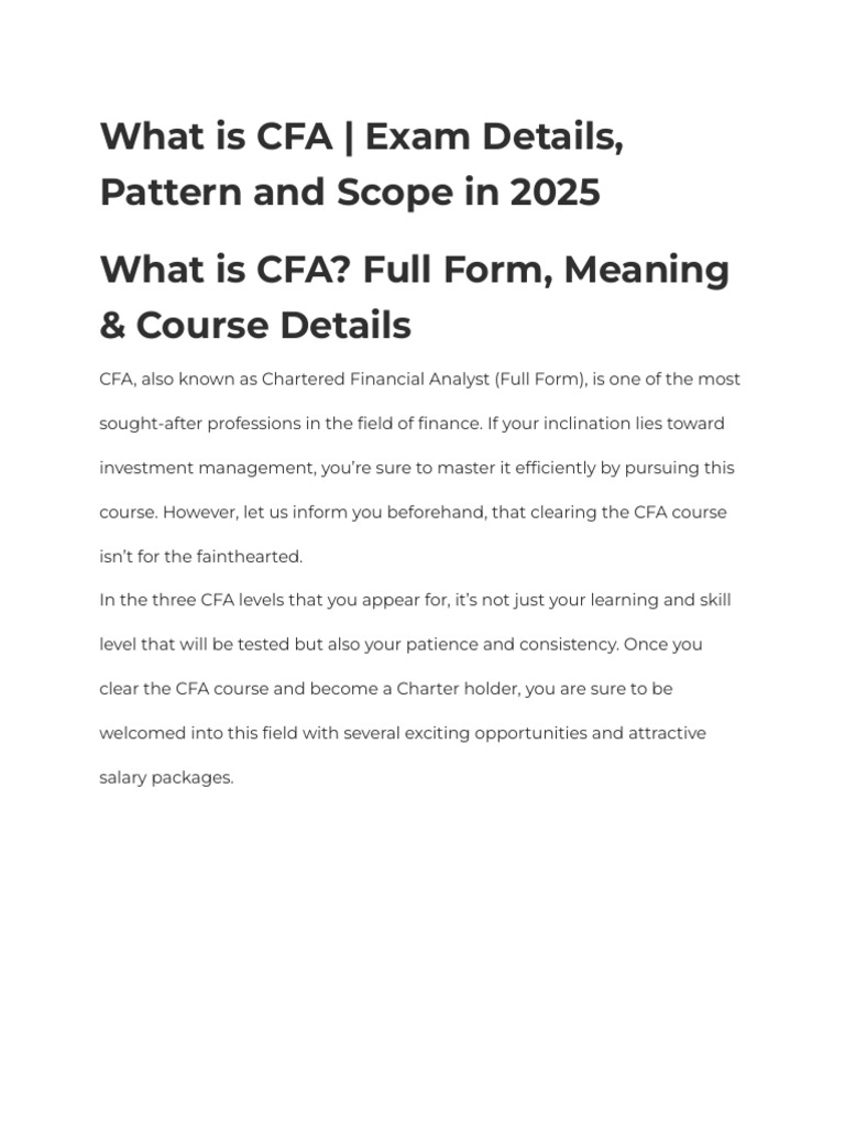 CFA Exam Guide 2025: Details & Scope | PDF | Financial Economics | Business