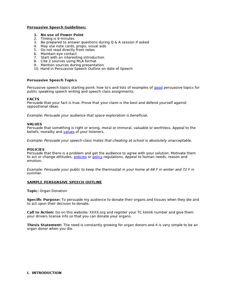 Persuasive Speech Guidelines | PDF | Organ Donation | Organ Transplantation