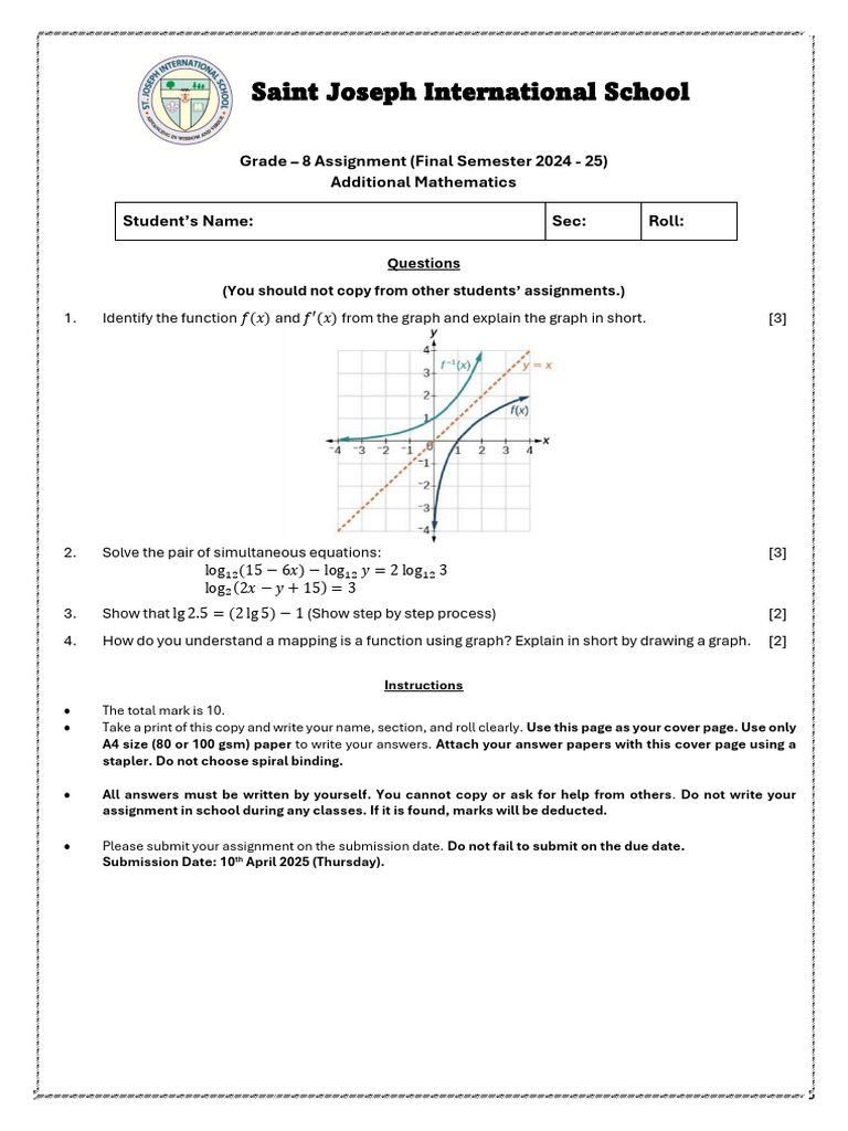 Grade 8 Add. Math Assignment 2024 - 2025 Final Semster | PDF
