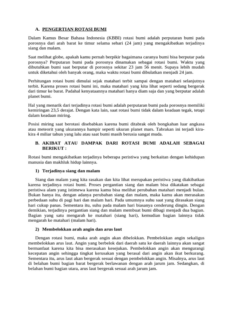 Pengertian dan Dampak Rotasi Bumi | PDF