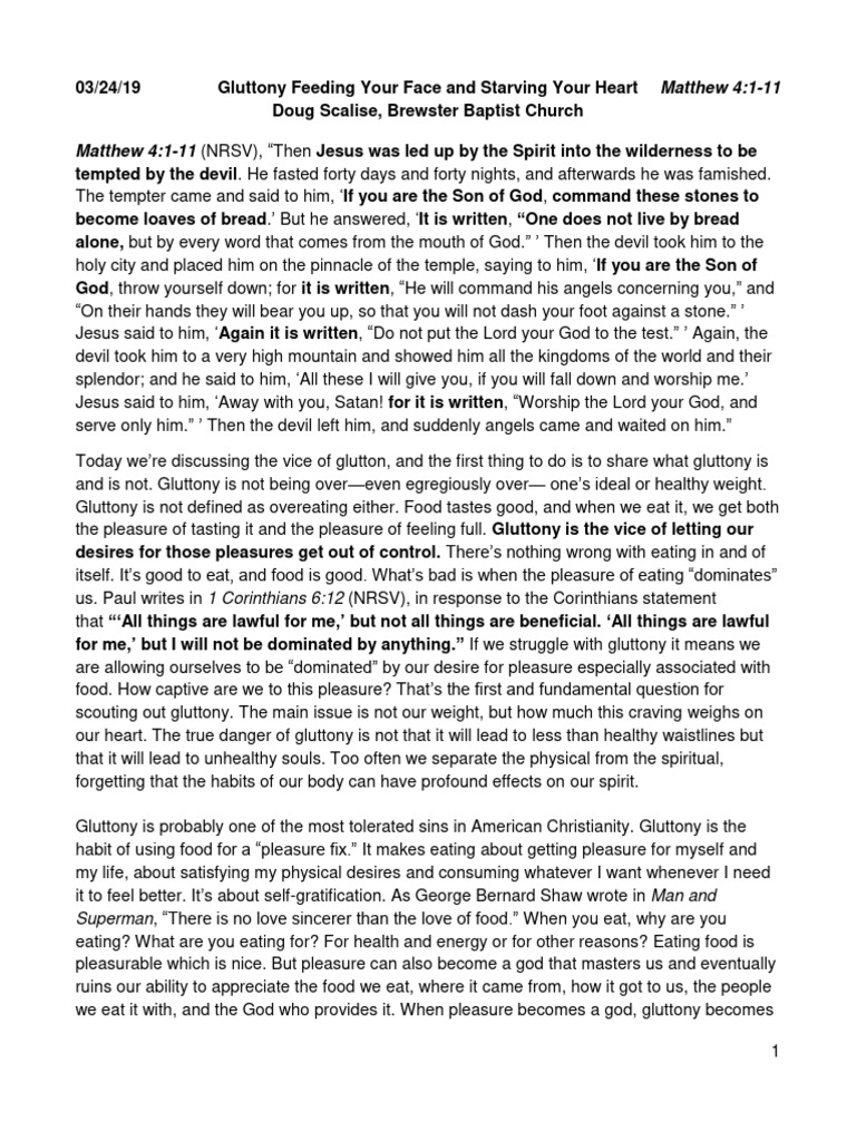 Gluttony Feeding Your Face and Starving Your Heart | PDF | Jesus