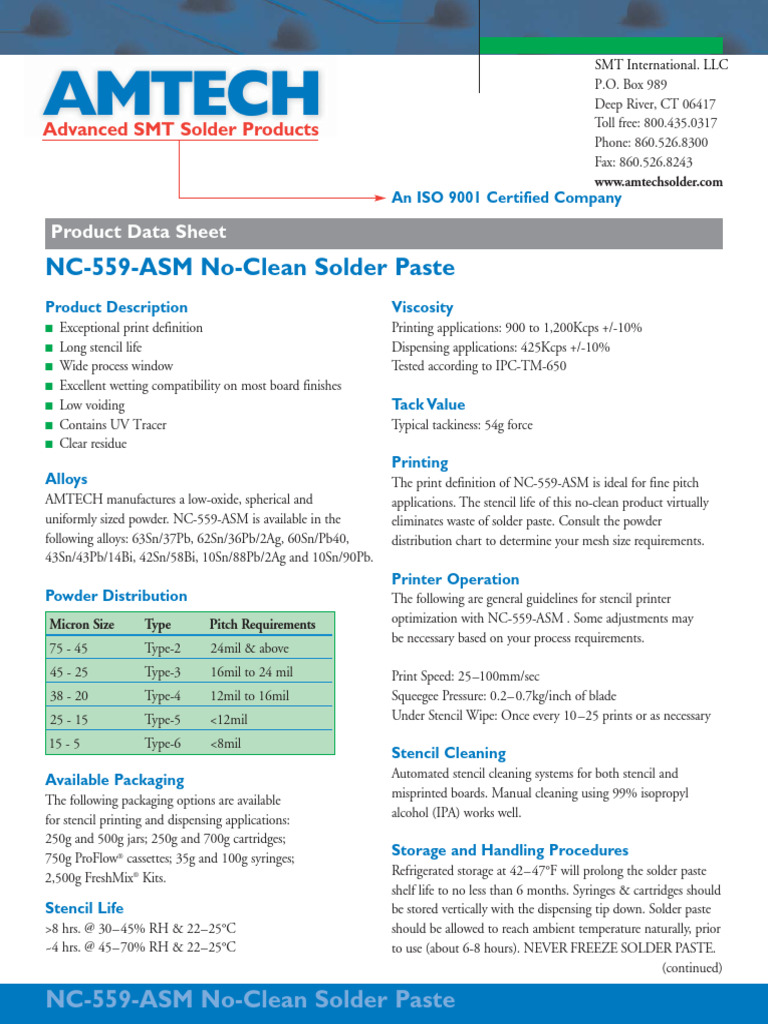 4.2 Amtech Profile NC-559 | PDF | Industrial Processes | Materials