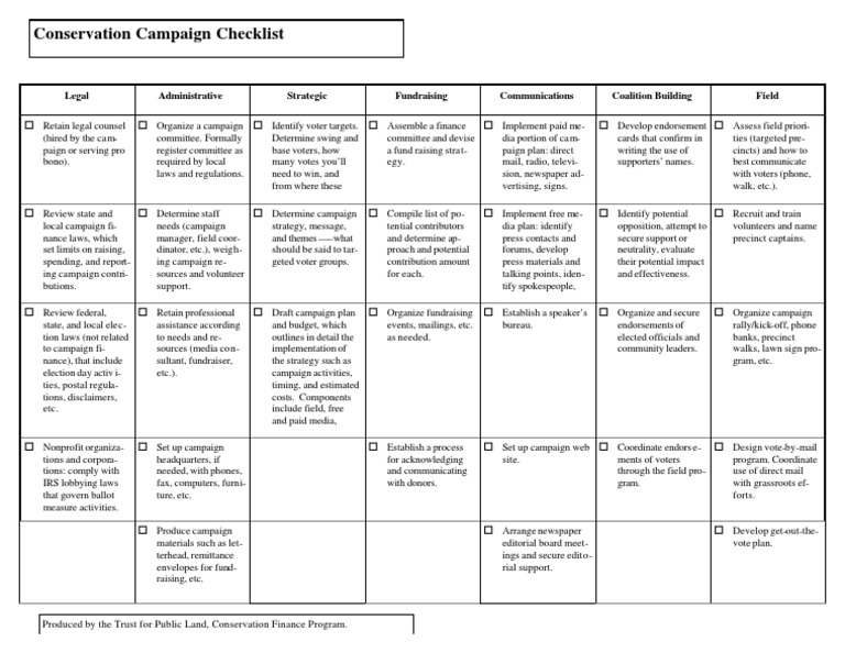 TPL Campaign Checklist | PDF | Fundraising | Postal Voting